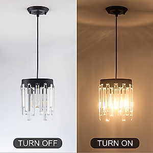 MAYNA Crystal Pendant Light, Modern Chandelier, Adjustable Height Hanging lamp, Black Pendant Lights for Kitchen Island Dining, Room,Living Room,Foyer,Hallway (1Pack)