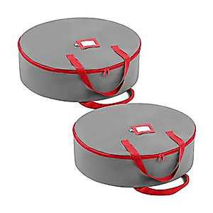 ZOBER Premium Non Woven Christmas Wreath Storage Bag 24” - Dual-Zippered Storage Container & Durable Handles, Protect Artificial Wreaths - (Gray, Set of 2)