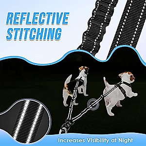 AUTOWT Double Dog Leash, No Tangle 360° Swivel Rotation Reflective Lead Attachment Adjustable Length Dual Two Dog Lead Splitter, Comfortable Shock Absorbing Walking Training for 2 Dogs