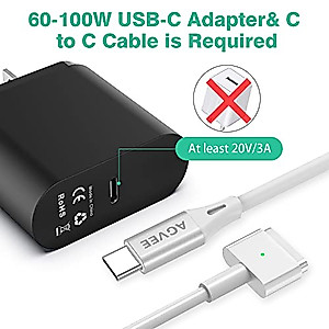 AGVEE 10ft USB-C to Magnetic T-Tip Cable, Type-C PD 85W Power Fast Charging Converter Connector Replacement for MacBook Pro Air (2013-2015) T-Head Charger, Silver