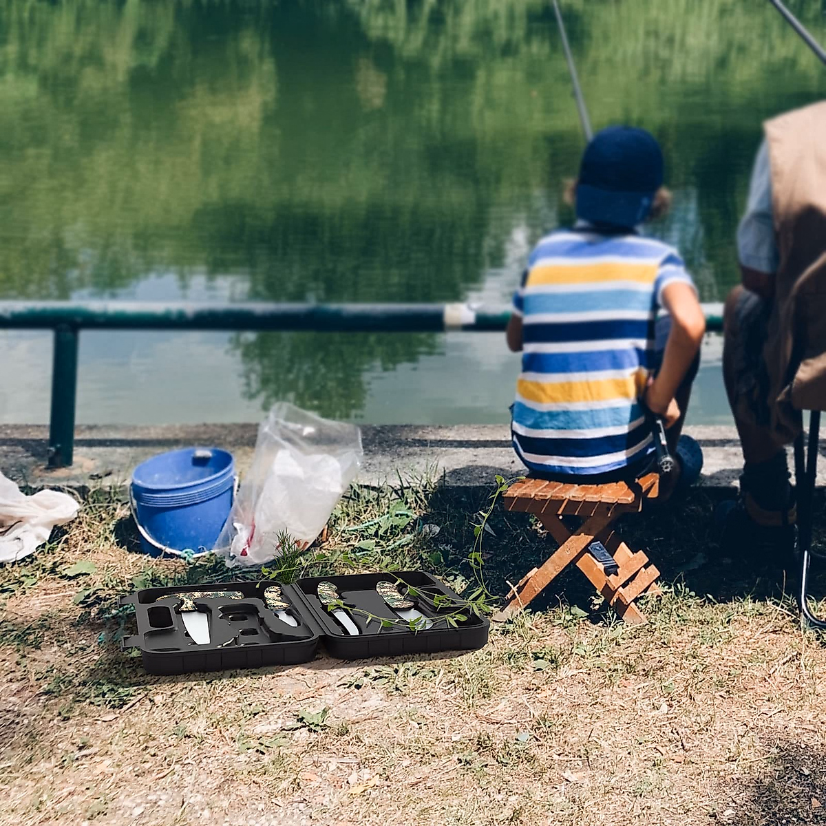 Jellas Hunting Knife Kit, 6 Pieces Stainless Steel Knife Set with Gut Hook, Skinning, Boning, Saw, Gloves & Case for Games, Camping, Fishing, Survival (HF01)