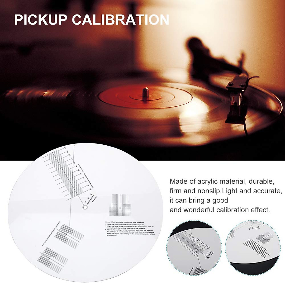 Acrylic Turntable Mat Cartridge Alignment Protractor Phonograph Cartridge Alignment Tool Anti Slip LP Record Calibration Plate for Turntable Accessories