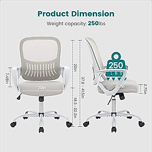 Office Chair, Mid Back Desk Chair1 Ergonomic Mesh Computer Gaming with Larger Seat, Executive Height Adjustable Swivel Task with Lumbar Support Armrest for Women Adults