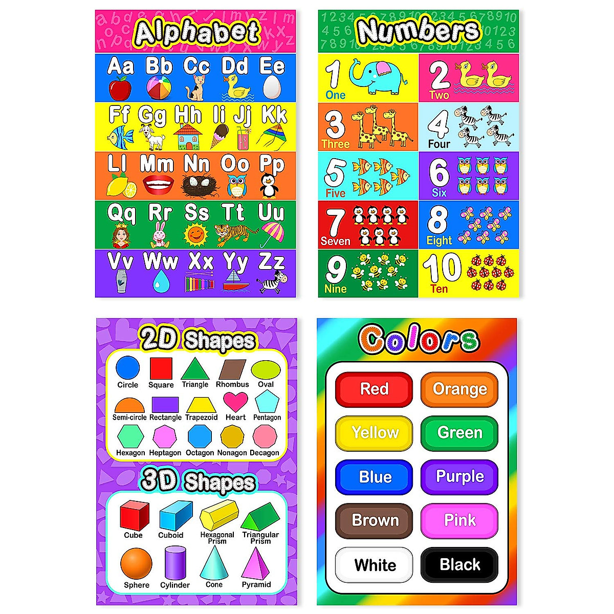 Educational Preschool Poster for Toddler and Kid with Glue Point Dot for Nursery Homeschool Kindergarten Classroom - Teach Numbers Alphabet Colors Days and More 16 x 11 Inch (10 Pieces, Style B)