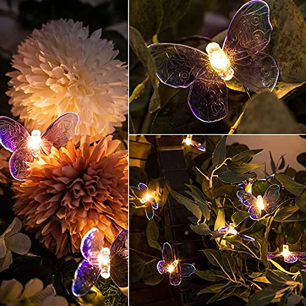 AMZSTAR Butterfly String Lights, 10ft 20 LEDs Battery Operated Night Light Copper Wire Fairy Light Decor indoor for Bedroom Party Garden Wedding Decoration (Purple)