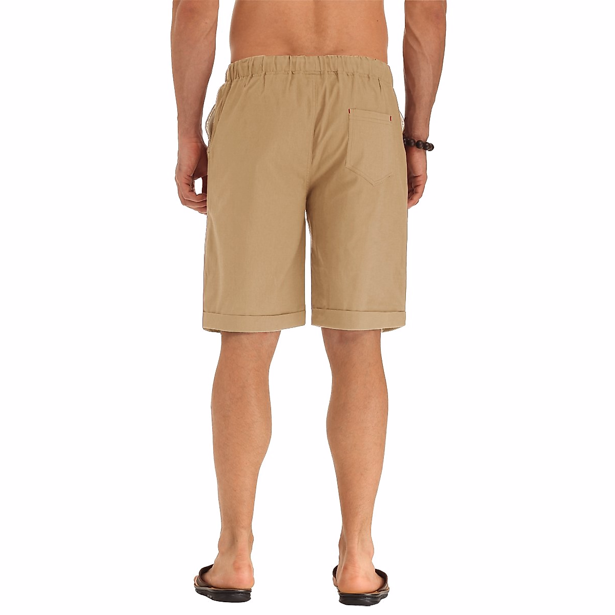 NITAGUT Men's Linen Casual Classic Fit Short Drawstring Summer Beach Shorts (S (US 32-34), 02Khaki)