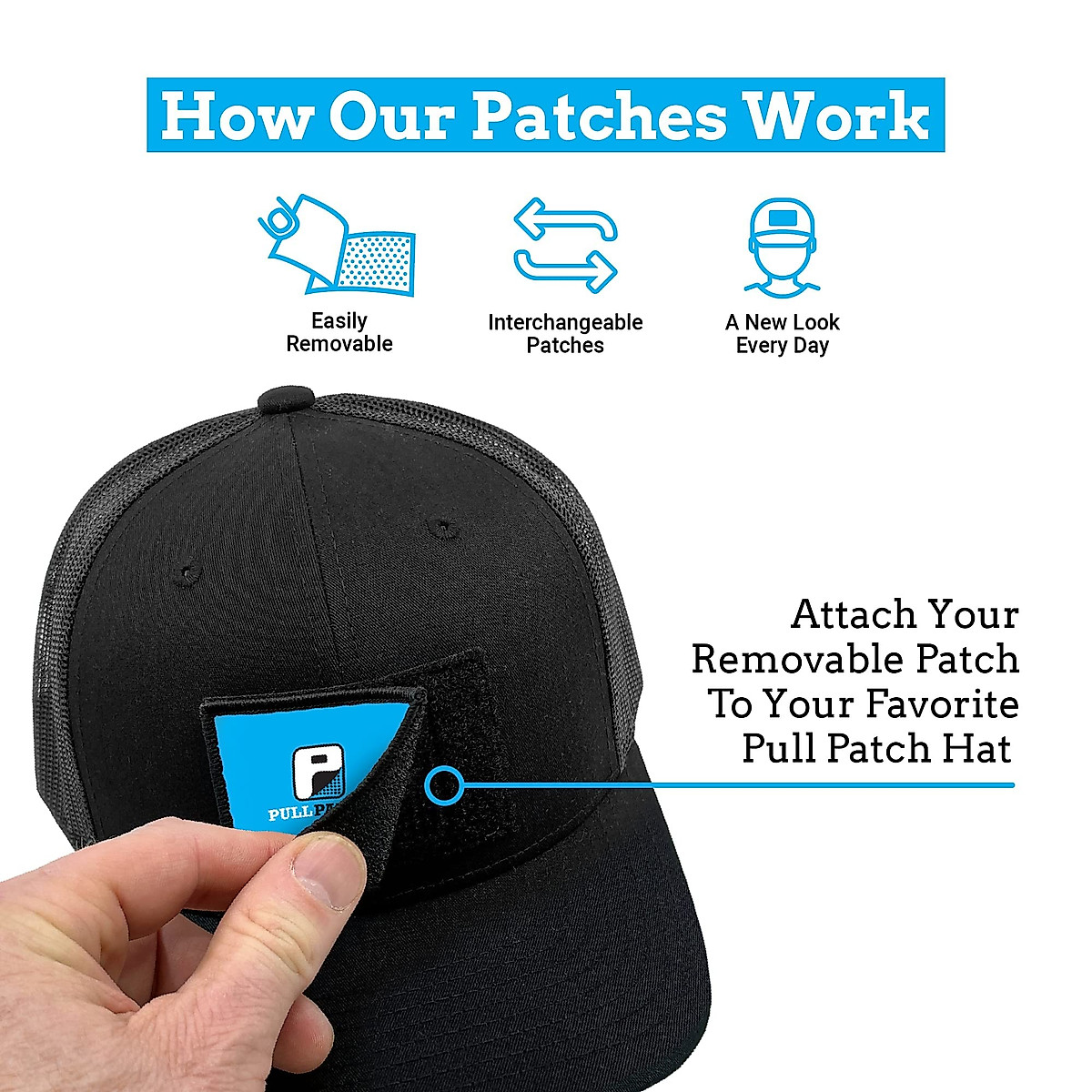 Pull Patch Curved Bill Snapback Trucker Hat | Black Tactical Cap | 2x3 in Loop Surface to Attach Morale Patches