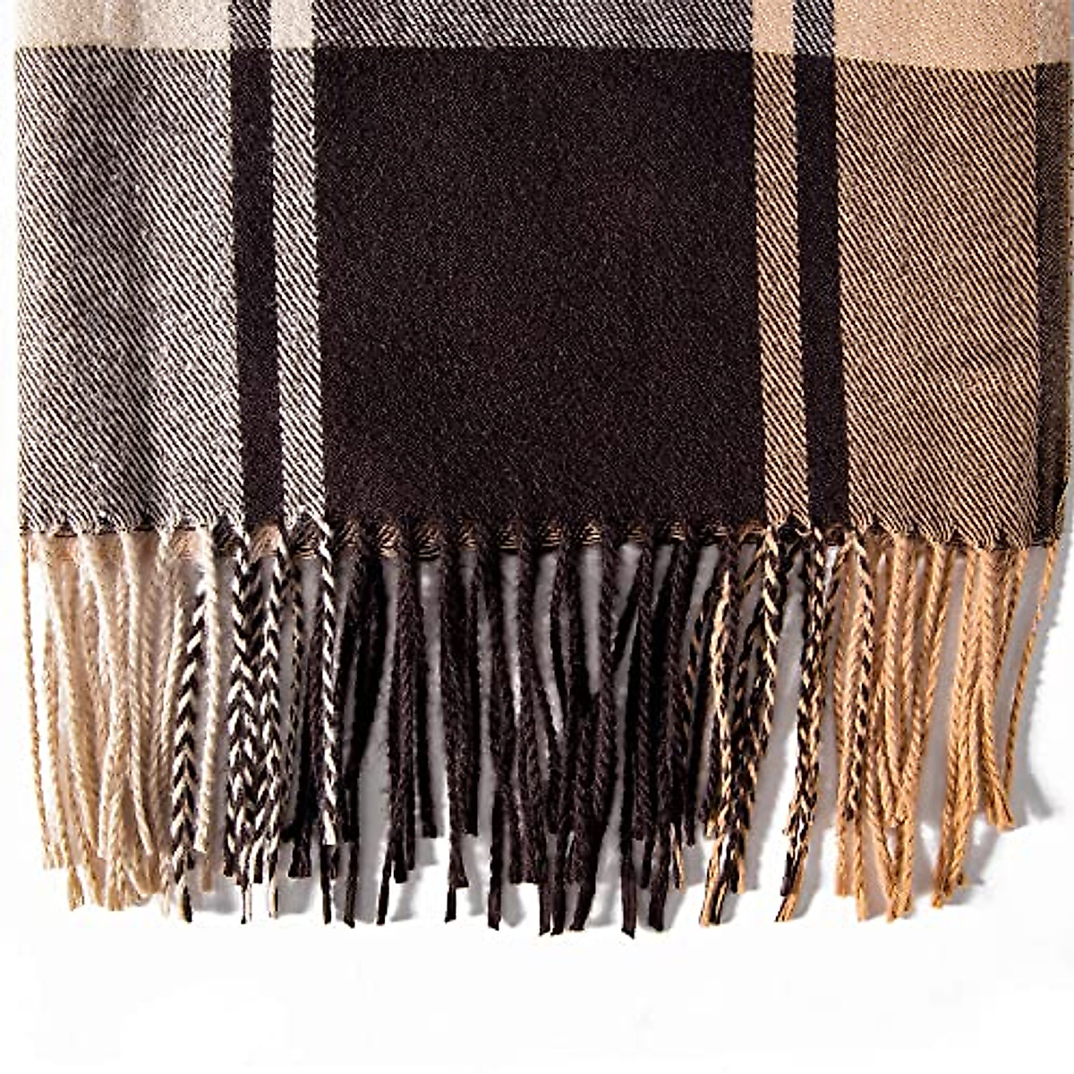 SPELLTIVE Classic Tassel Plaid Soft Cashmere Feel Womens Scarf (Brown Plaid)