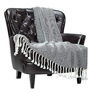 Chanasya Chevron Super Soft Acrylic Throw Blanket with Tassels - Warm Cozy Lightweight Fluffy Woven Blanket for Bed Sofa Chair Couch Living Bed Room Black and White Blanket (50x65 Inches) Black