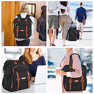 FALANKO Laptop Backpack for Women, Work Doctor Teacher Nurse Wide Open College School Student 15.6 Inch Laptops Bookbag Purse with USB Charging Port, Travel RFID Computer Bag for Men Women Girls Black