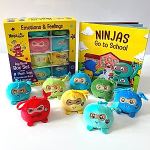 Ninja Life Hacks Emotions and Feelings Toy Book Box Gift Set (Plush Toys 1-8: Angry Ninja, Positive Ninja, Kind Ninja, Helpful Ninja, Inventor Ninja, Grumpy Ninja, Lazy Ninja, Earth Ninja)