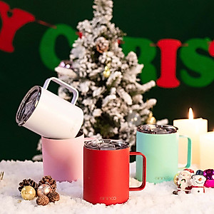 mininoo Stainless Steel Insulated Coffee Mug Cup with Handle,12OZ Double Wall Vacuum Travel Coffee Tumbler Mug with Lid Marble 2 Pack