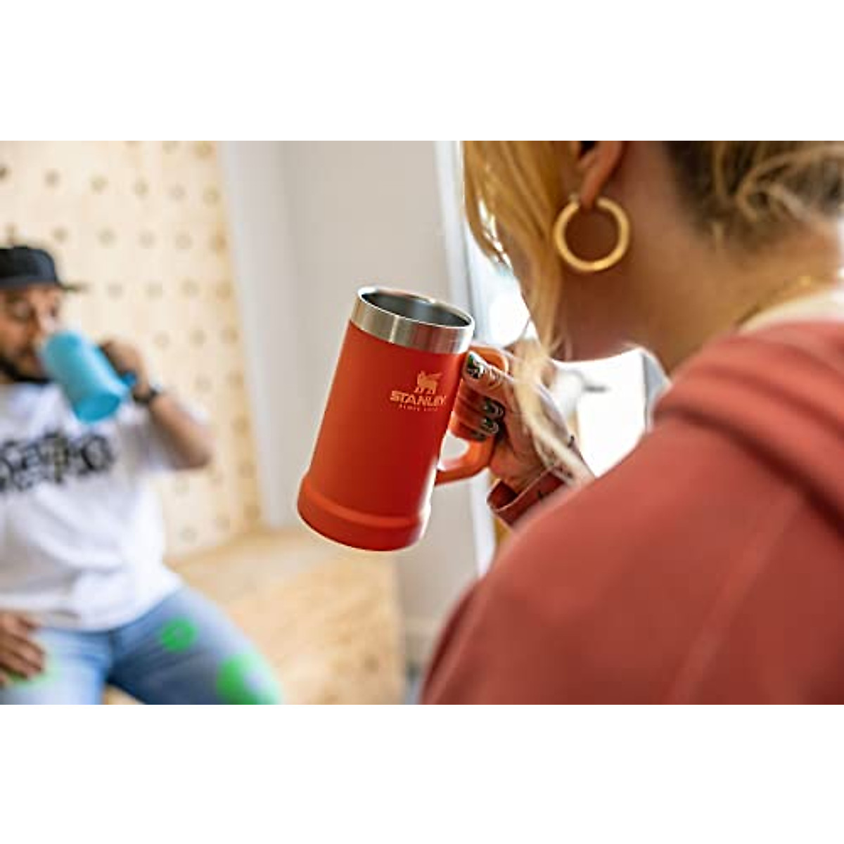 Stanley Adventure Big Grip Beer Stein, 24oz Stainless Steel Beer Mug, Double Wall Vacuum Insulation, Tigerlily