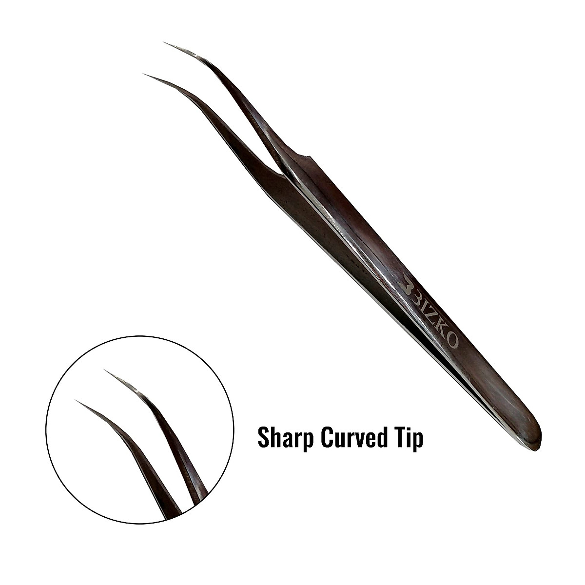 BIZKO Stainless Steel Volume Lash Tweezers Set eyelash Tweezers Precision Eyelash Extension Supplies Professional Eyelash Extension Tweezers Set Eyelash Tweezers for Extensions (Straight & Curved Tip)
