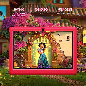 Freeski 10-inch Kids Tablet with Android 12, HD IPS Display Tablet for Kids, 2GB RAM, 32GB ROM, Quad-Core Processor, Kidoz Pre Installed, Parental Control, Kid-Proof Case (Pink)