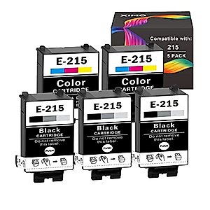 XIMO 215 t215 Ink Cartridges with Pigment Ink Remanufactured for WF-110 WF-100 WF100 Printer 5Pack(3 Black, 2 Tri-Color)