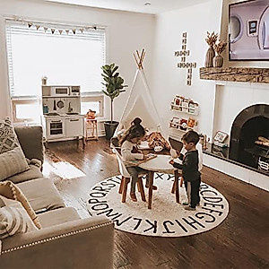ABC Rug for Kids Room Circle Alphabet Nursery Rug for Baby Boy and Girl - Round Neutral Toddler Playroom Rug, Letter Learning Carpet(47", Black White)