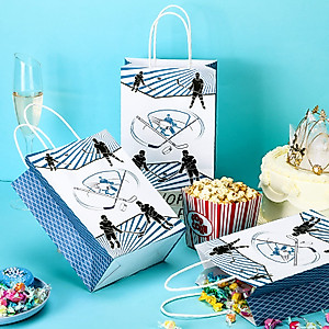 18 Pcs Hockey Paper Gift Bags Hockey Candy Goody Bags Sport Hockey Theme Treat Bags with Handle Hockey Party Favors for Hockey Birthday Party Supplies Decorations Field Hockey Gifts Snack Goodie