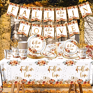 Fall In Love Bridal Shower Decorations Tableware, 142Pcs Fall In Love Decorations Includes Fall In Love Plates Fall In Love Napkins, Fall Bridal Shower Decorations Fall Engagement Party Decorations