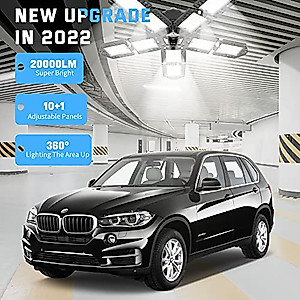 AKIRES LED Garage Light,20000LM 6500K Screw in Light Bulb with 10+1 Adjustable Panels,Deformable Garage Lights Ceiling LED Garage Light for Basement Workshop Attic Barn(4-Pack)