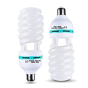 2Pcs 85W Light Bulb 5500K CFL Roas Daylight Spiral Softbox Lighting Kit Bulb in E27/E26 Socket for Photography Photo Box (135w-2p)