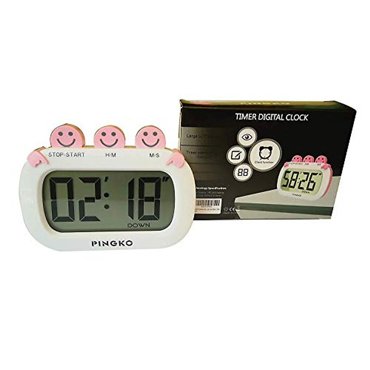 PINGKO Digital Kitchen Timer Fashion Design Clock Cooking Timer with Big Digits,Large LCD Display, Loud Alarm, Magnetic Backing Stand,Battery Included-Pink