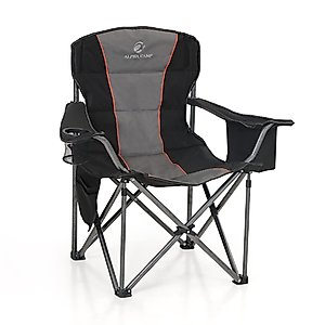ALPHA CAMP Folding Camping Chair Oversized Heavy Duty Padded Outdoor Chair with Cup Holder Storage and Cooler Bag, 450 LBS Weight Capacity, Thicken 600D Oxford, Black