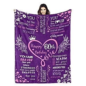 JASUTOT Happy 1963 60th Birthday Gifts Blanket for Women Her Wife Sister Mom Friends Grandmother Coworker Boss, 60th Birthday Blankets Throw 60"×50", 60th Birthday Gift Ideas, Gifts for 60th Birthday
