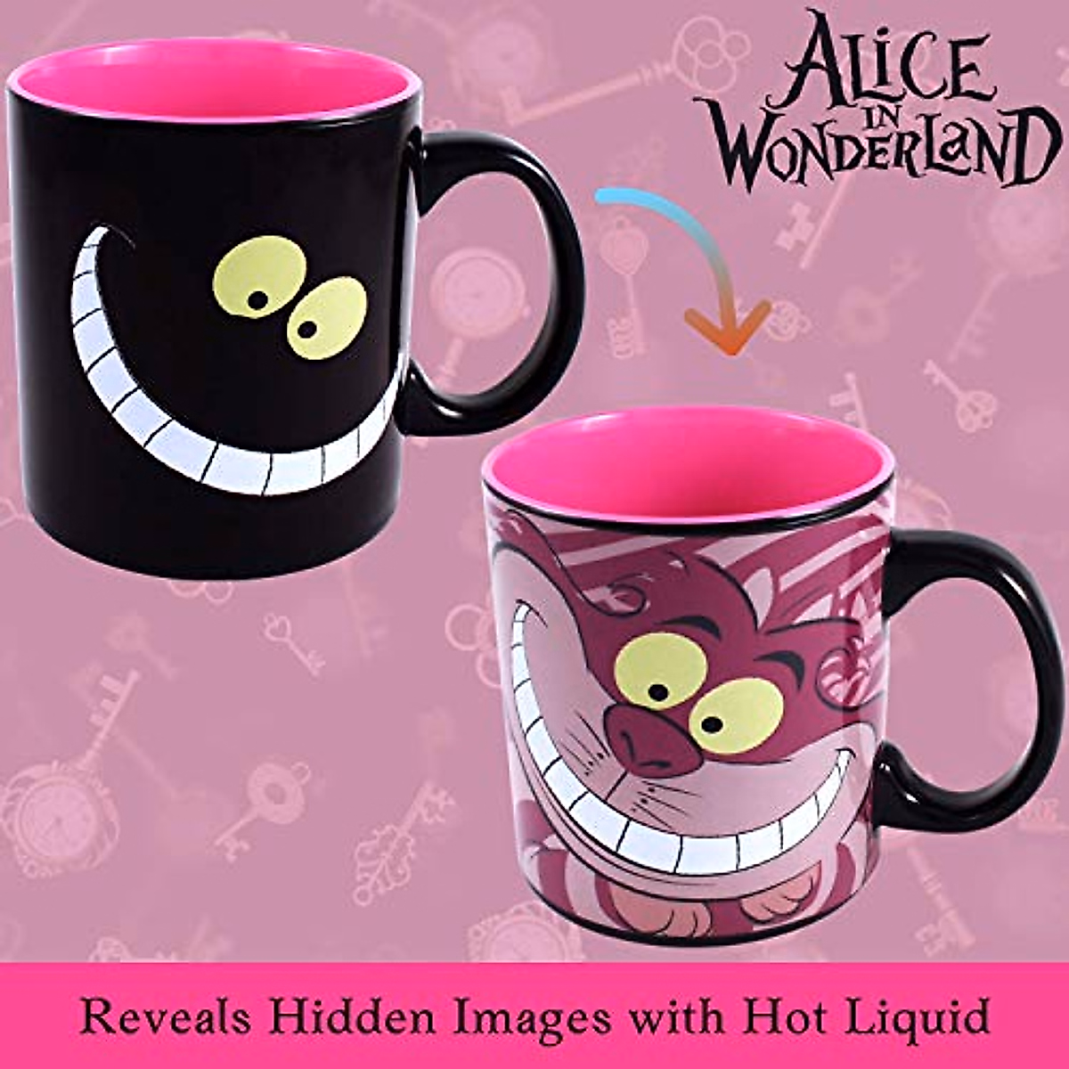 Silver Buffalo Disney Alice in Wonderland Cheshire Cat Curiouser and Curiouser Heat Reveal Ceramic Mug, 20 Ounces