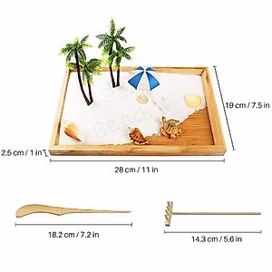 Japanese Zen Garden for Desk White Beach 12" x 8" Desktop Mini Zen Garden with White Sand Artificial Bonsai Tree Rocks Rakes & Accessories Meditation Zen Gifts Sand Tray Play Kit for Kids Adult