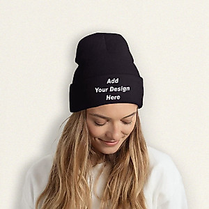 Custom Beanie Hat Personalized Text & Photo & Logo Knit Cuffed Beanie for Men Women