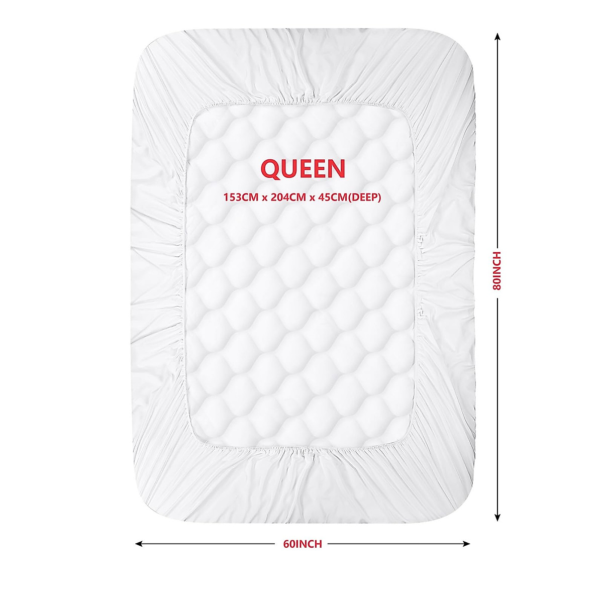 WINGLAM-Quilted Fitted Mattress Pad (Waterproof)-Elastic Fitted Mattress Protector(White)-Bed Cover Stretches up to 18 Inches with Deep Pocket(Queen)-Machine Washable Mattress Cover-Fluffy & Soft