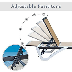 Domi Patio Chaise Lounge - Adjustable Aluminum Outdoor Lounge,Plastic Textilene Pool Lounge Chair for Outside Beach Lawn Poolside