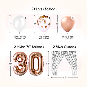 EpiqueOne 41-Piece Rose Gold 30th Birthday Decorations for Women | Includes Happy Birthday Banner, Cake Topper, Tissue Pom Poms & More | Easy to Set Up | Also Ideal for Bridal and Baby Showers & More