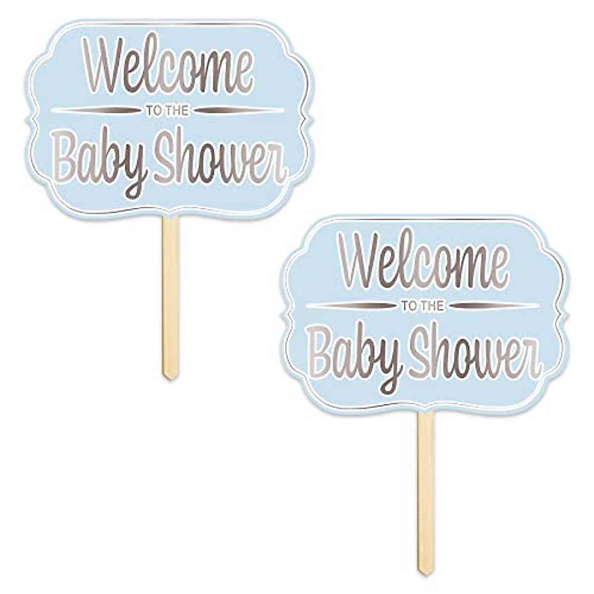 Beistle Welcome To The Baby Shower Yard Sign 2 Piece It's A Boy Party Decorations, 24" x 15", Light Blue/Silver