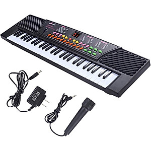 GOFLAME 54-Key Electronic Keyboard Piano with LED Digital Display, Portable Electronic Musical Instrument with Microphone & Adapter, Suitable for Kids and Beginners (Black)