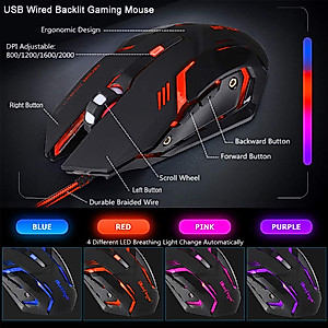 BlueFinger RGB Gaming Keyboard and Backlit Mouse Combo, USB Wired, LED Gaming set for Laptop PC Computer Game and Work