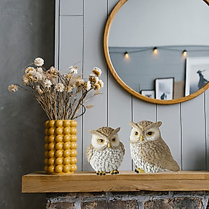 WHW Whole House Worlds Baby-Barn Owl Figurines, Set of 2, Gold, White and Yellow, Black Accents, Detailed Feathers, Hand Cast Resin, 4.75 Inches Each