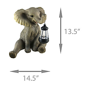Things2Die4 Enchanting African Elephant Statue with Lantern- Adorable Porch and Garden Decor - 13.5 Inches High - Hand-Painted Outdoor Sculpture for Nature Lovers