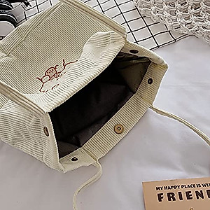 Corduroy Totes Bag Women Girls Corduroy Shoulder Bag Cute Cartoon Embroidery Casual Shoulder Tote