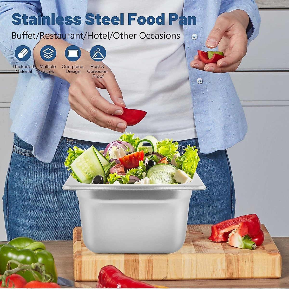 Restlrious Hotel Pan 1/6 Size Stainless Steel Steam Table Pan w/Notched Lid, 4" Deep Chafer Food Pan, 6 Pack Stackable Anti-Jam Steam Pan for Hotel, Restaurant Supplies, Party, Buffet & Event Catering