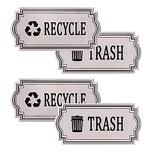 4 Pack Recycle and Trash Decal, Recycle and Trash Logo Symbol, Waterproof Vinyl Decal for Trash Cans, Garbage Containers and Recycle Bins (Gray)