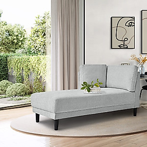 KoiHome 65" Mid-Century Modern Fabric Corner Chair, Upholstered Indoor Chaise Lounge, Sleeper One-Arm Recliner Daybed Sofa Bed for Bedroom,Office,Small Living Room,Apartment, Polyester, Grey