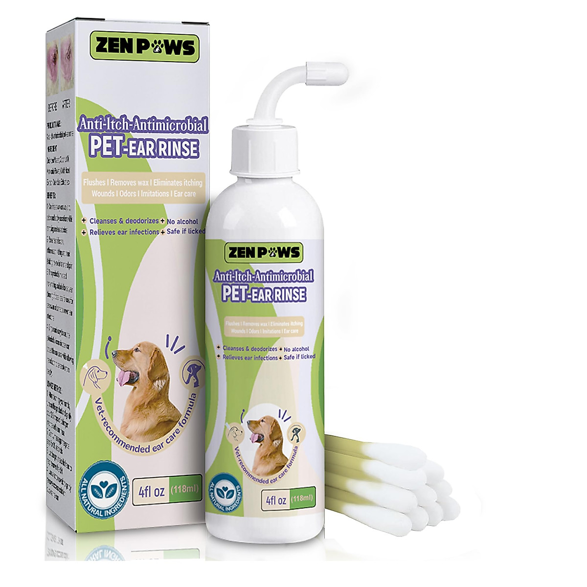 Zenpaws Dog and Cat Ear Cleaner Solution – Ear Drops - - Advanced Veterinary Recipe. Remove Wax and Build up and Relieve Itchiness - Alcohol-Free