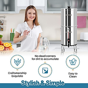 ICEPURE Gravity-Fed Countertop Water Filter System, 2.35G Stainless-Steel 304 | Includes 2 Black Carbon Filters | Ideal for Camping, RVing, Emergencies, Home | Clean, Clear & Fresh Water