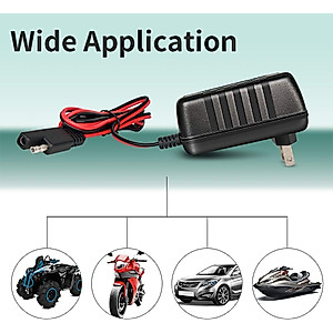 12V / 6V Battery Trickle Charger Maintainer, 1.5A Automatic Smart Float Charger Battery Charger for Motorcycle Lawn Mower Car Boat Tractor ATV, SLA VRLA Gel Cell AGM Lead Acid Batteries