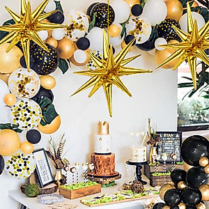 Cadeya 75 Pcs Black Gold Confetti Balloons, Huge Gold Explosion Star Aluminum Foil Balloons for Birthday, Graduation, Wedding, Baby Shower, Black and Gold Party Decorations Supplies