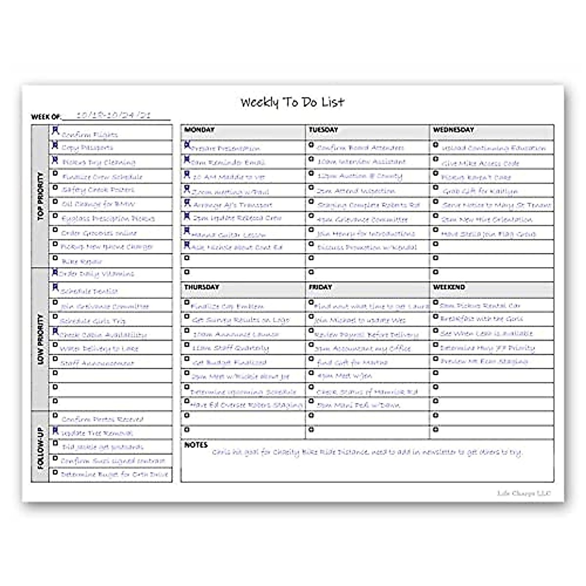 Weekly TO DO List Notepad, 50 Page Task Planner Pad w/ Daily Checklist, Priority ToDo Checkbox & Note Sections. Desk Notebook Pad to Organize Office. 11 X 8.5, A4 Sheets. Made in the USA.