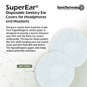 SuperEar Disposable Sanitary Ear Covers for Headphones and Headsets - Ear Covers for Enhanced Ear Protection and Hygiene: Keep Your Ears Clean, Safe, and Comfortable - 100 Individual Covers and 2.5"