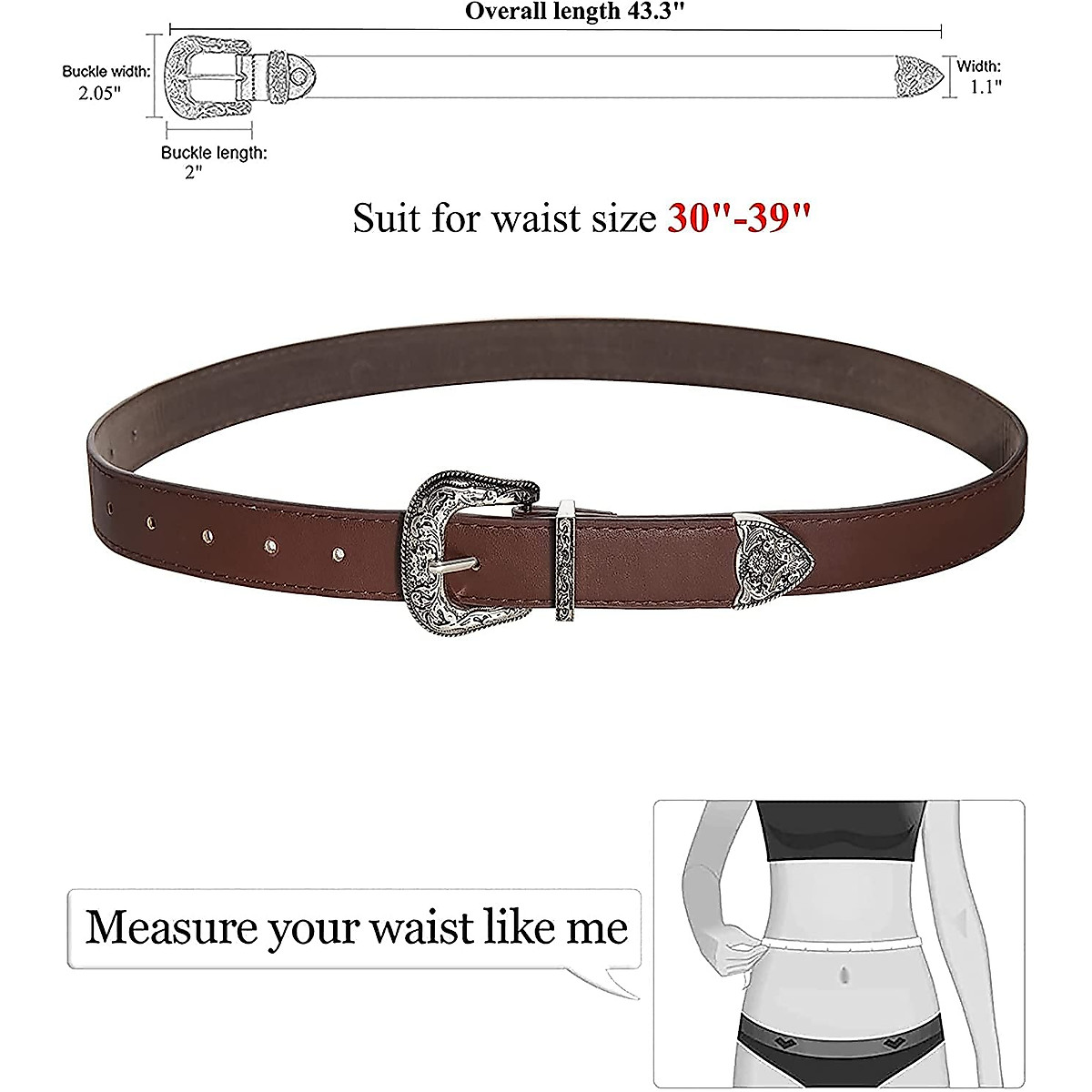 INOGIH Western-Leather-Belts-Women Vintage Waist-Belts with Hollow Out Flower Buckle